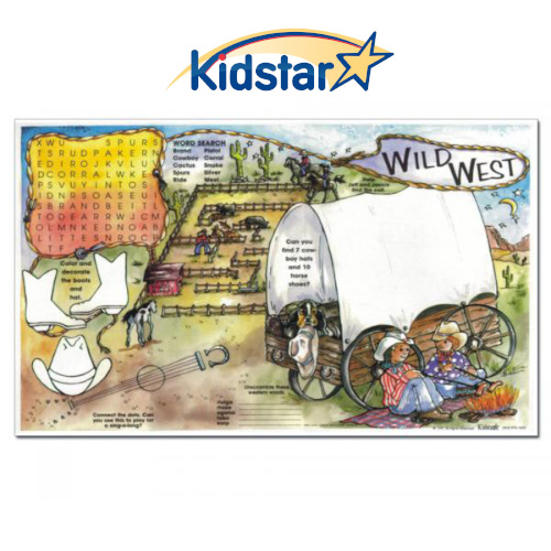 Printed menus, activity sheets, and booklets
